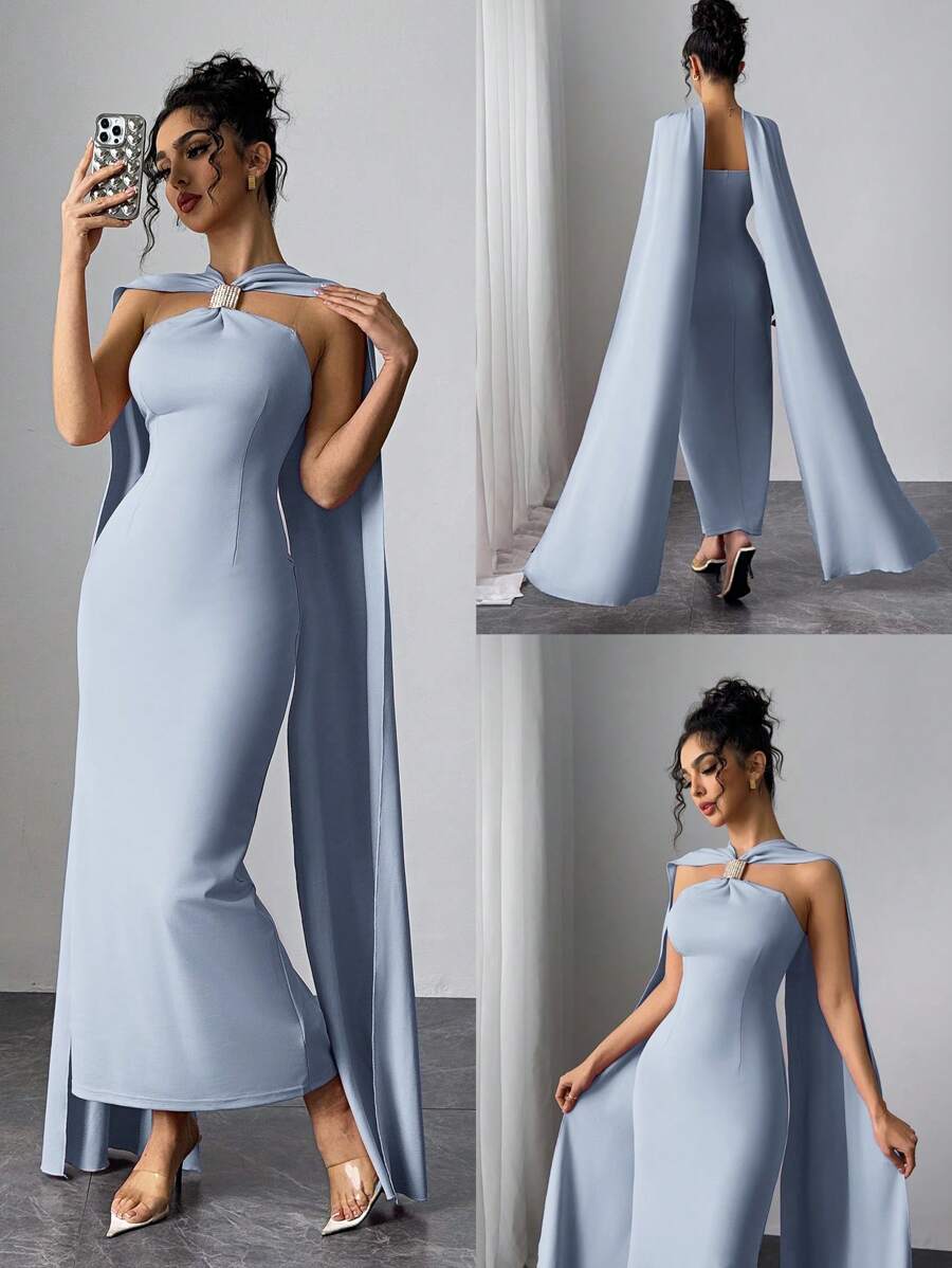 Modelyn Women's Elegant Cinched Waist Extra Long Dress Long Evening ...