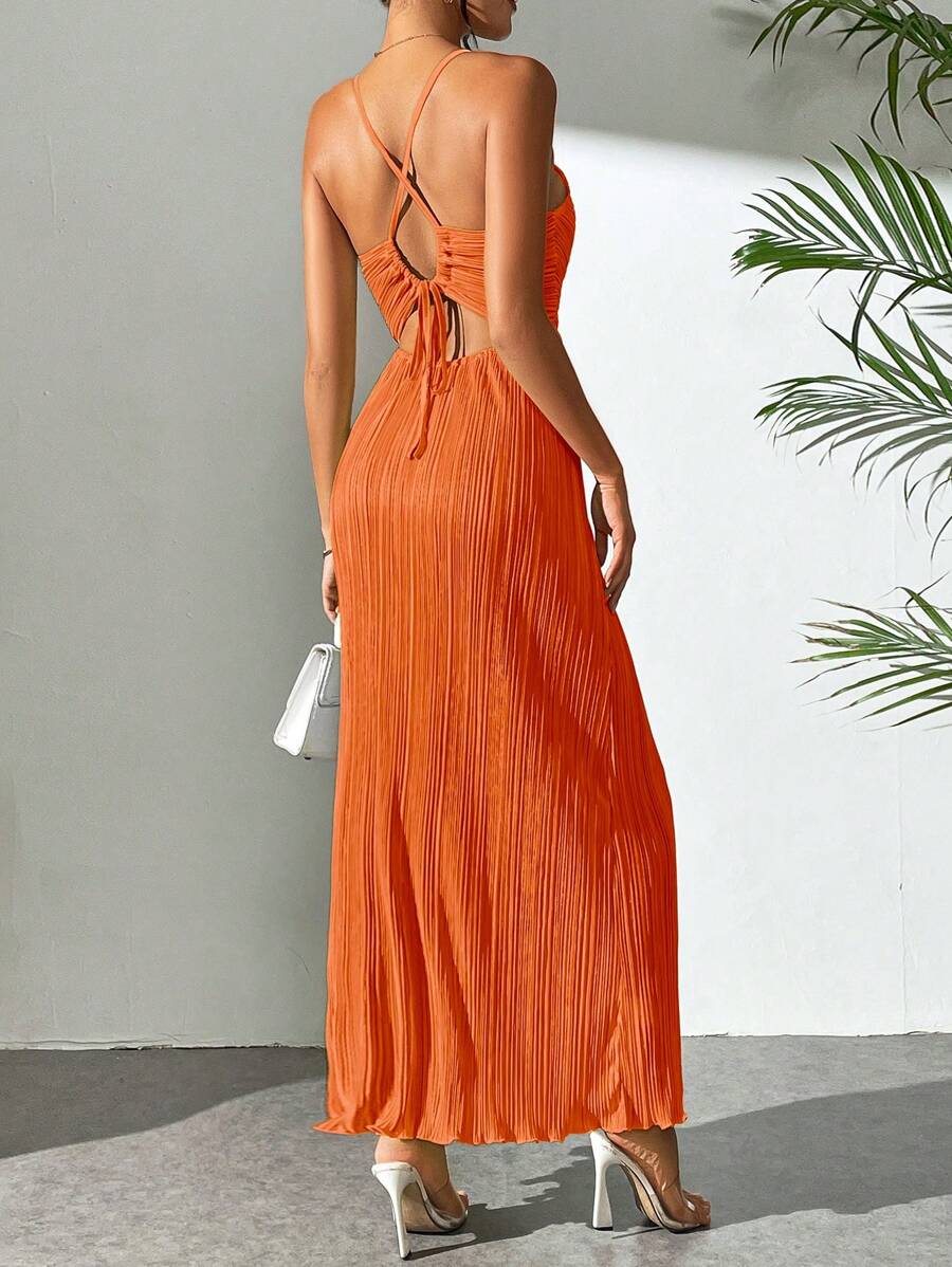 Firerie Women's Drawstring Pleated Backless Crisscross Spaghetti Strap ...