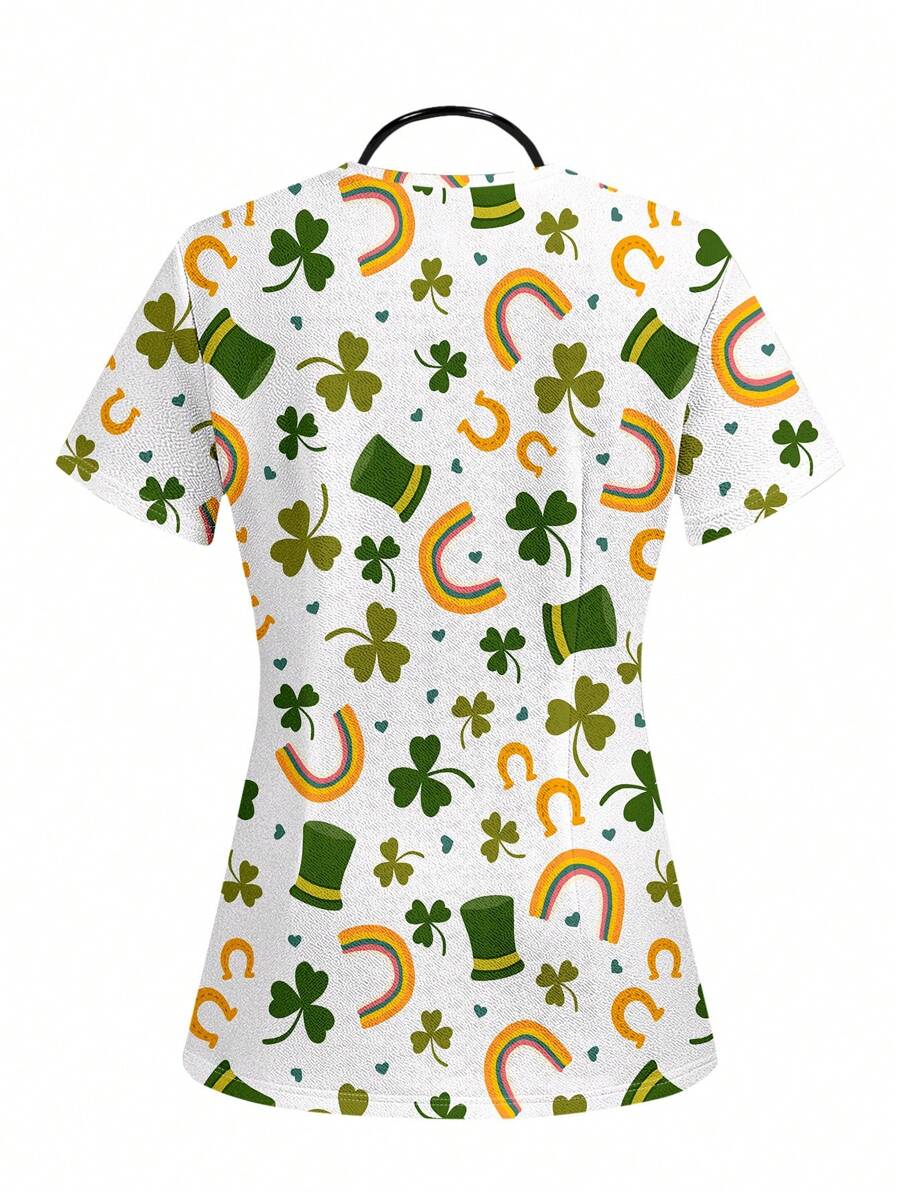 SHEIN TaskFit St. Patrick's Day Shamrock Print Good Luck Nursing ...