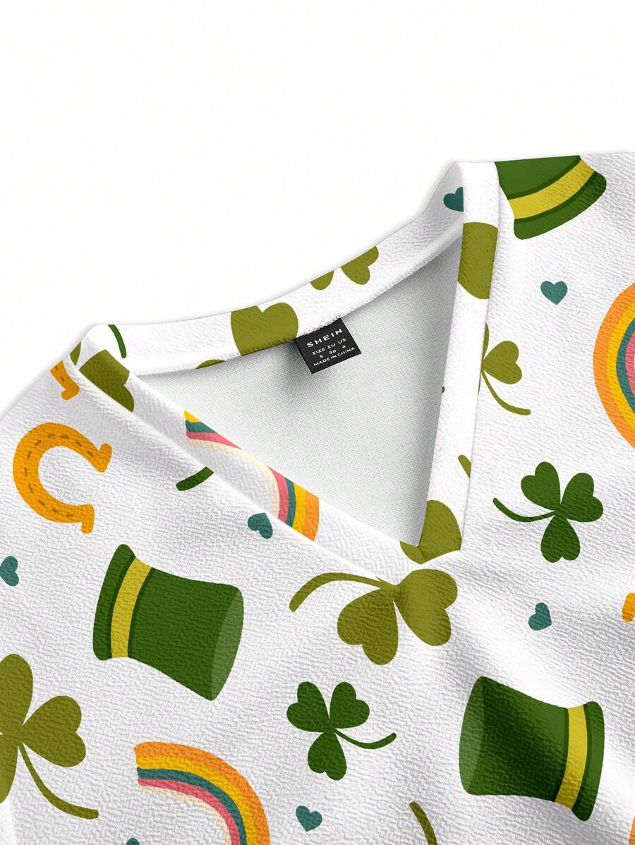 SHEIN TaskFit St. Patrick's Day Shamrock Print Good Luck Nursing ...