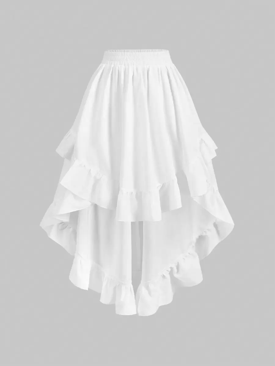 SHEIN MOD Women's White Ruffle Hem Skirt, Retro Black Layered A-Line ...