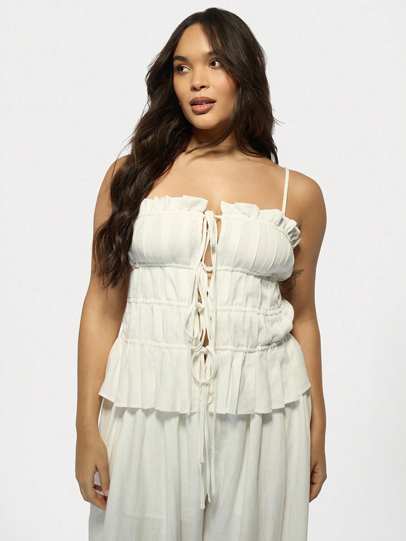 MISSGUIDED PLUS Pleated Ruffle Trim Corset Style Cami Top Sleeveless ...