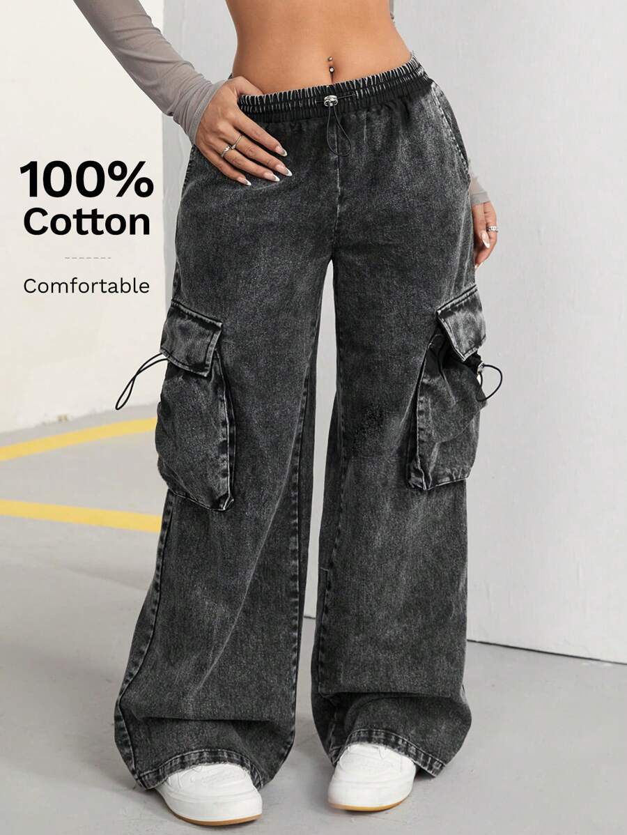 SHEIN ICON Wide-Legged Cargo Trousers | SHEIN USA