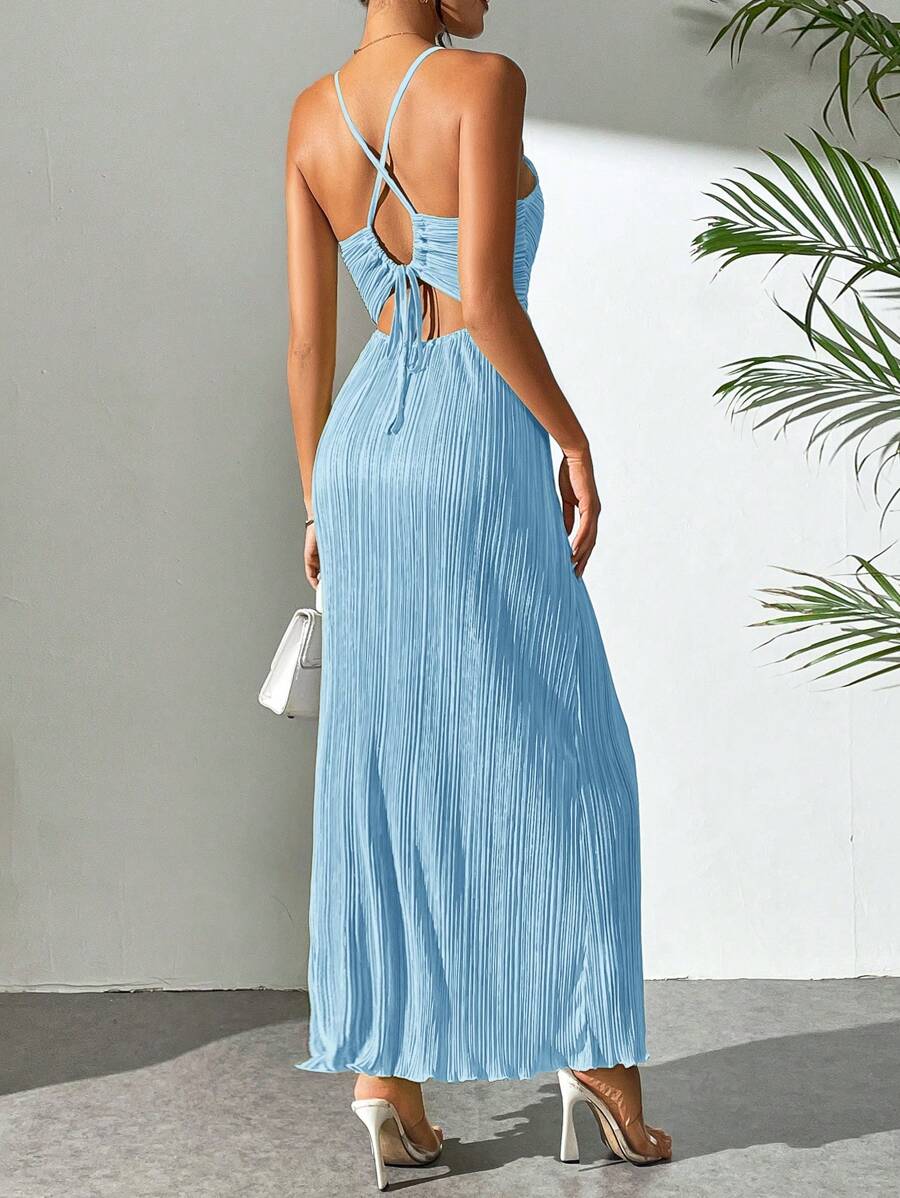 Firerie Women's Drawstring Ruffle Backless Criss-Cross Spaghetti Strap ...