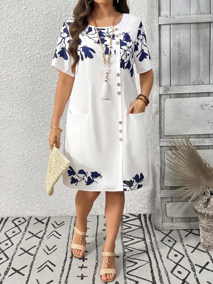 EMERY ROSE Plus Size Women Floral Printed Button Front Pocket Casual Dress for Sale Australia ...