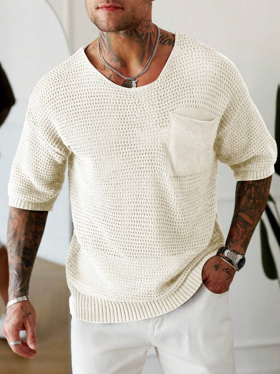 Manfinity CityGents Men's Casual Solid Color Short Sleeve Knit Top ...