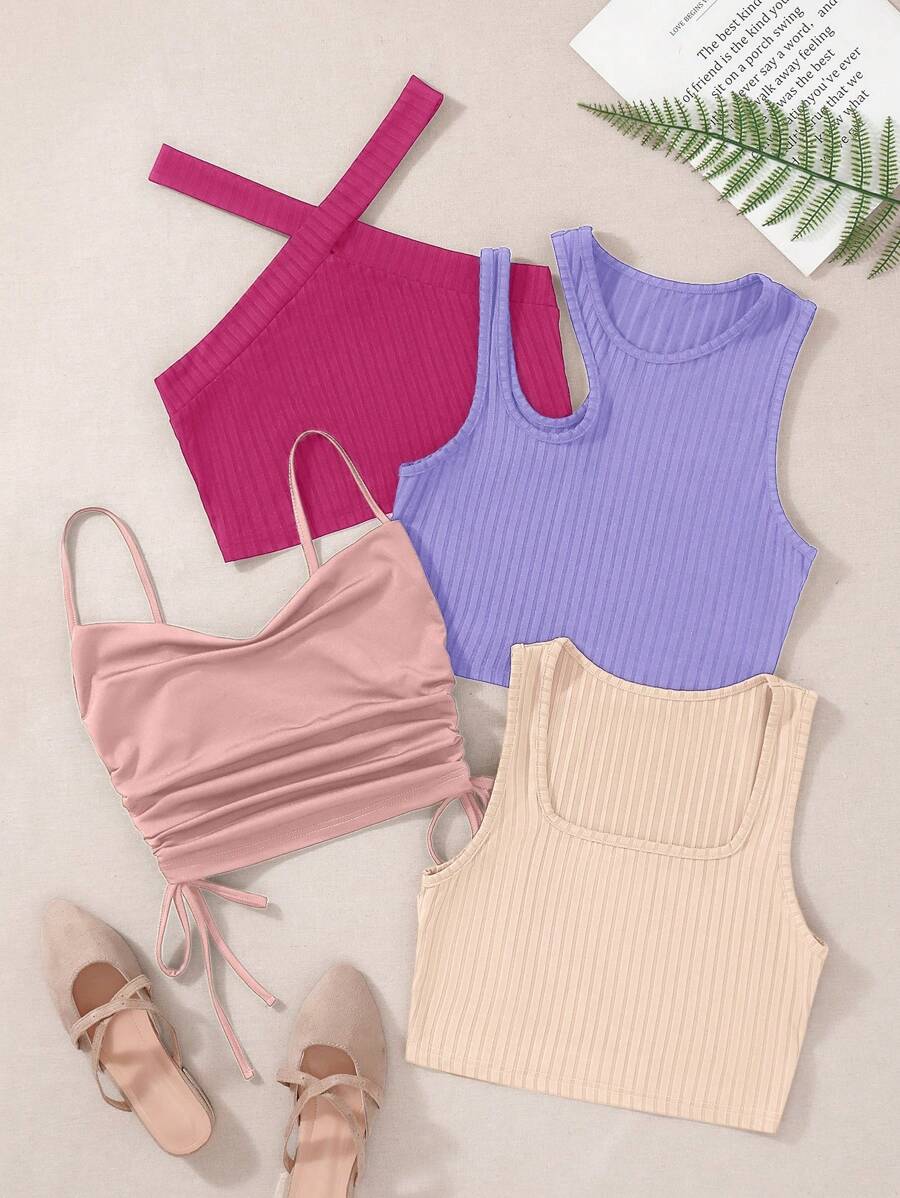 Flirla 4pcs Women Solid Color Versatile Casual Tank Tops Set | SHEIN USA