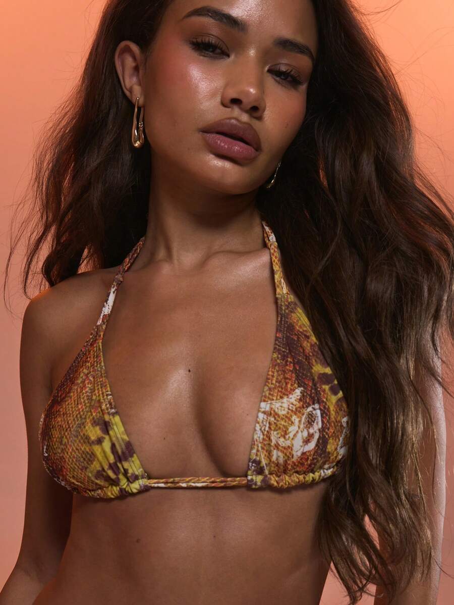 Musera Resort Mixed Animal Print Tie Beaded Bikini Top Swimwear Sexy Ibiza Fits Spring Summer ...