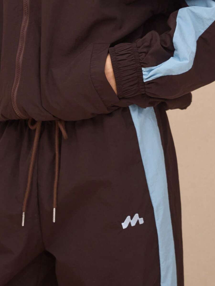 MUSERA Drawstring Waist Nylon Contrast Panel Straight Leg Tracksuit ...