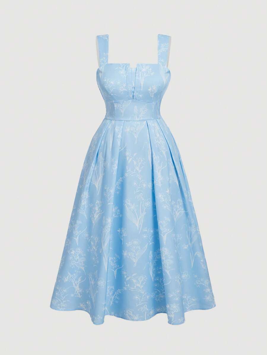 SHEIN MOD Plus Size Women Light Blue Vintage Floral Print Scoop Neck ...