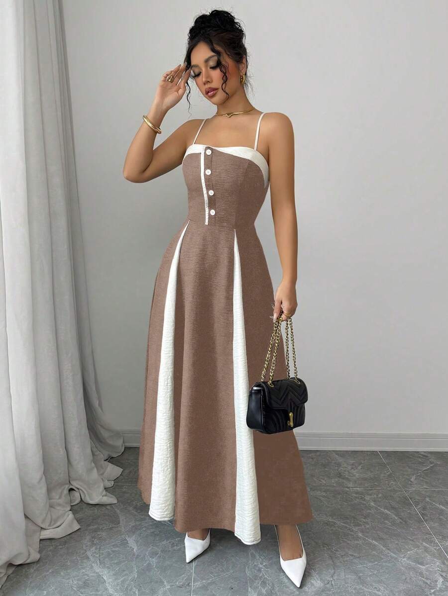 Elenzga Women's Contrast Color A-Line Buttoned Decor Elegant Commute Daily Casual Vacation ...