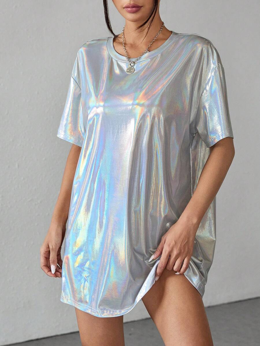 SHEIN PETITE Oversized Polarized Coating T-Shirt Dress | SHEIN USA