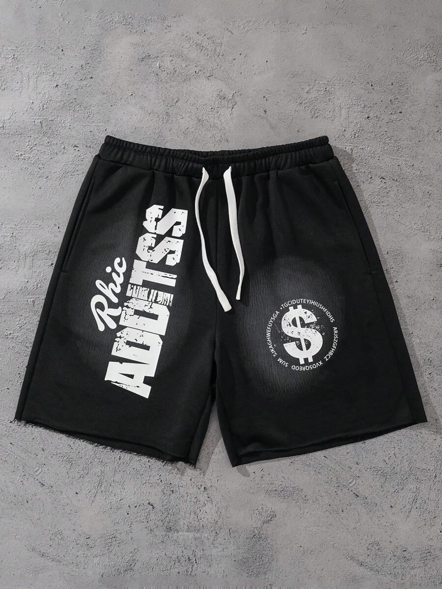 Men's Casual Letter Print Drawstring Waist Shorts | SHEIN USA