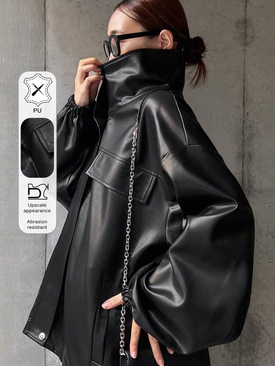 FRIFUL Chaqueta casual de manga larga y hombros caídos unicolor holgada ...