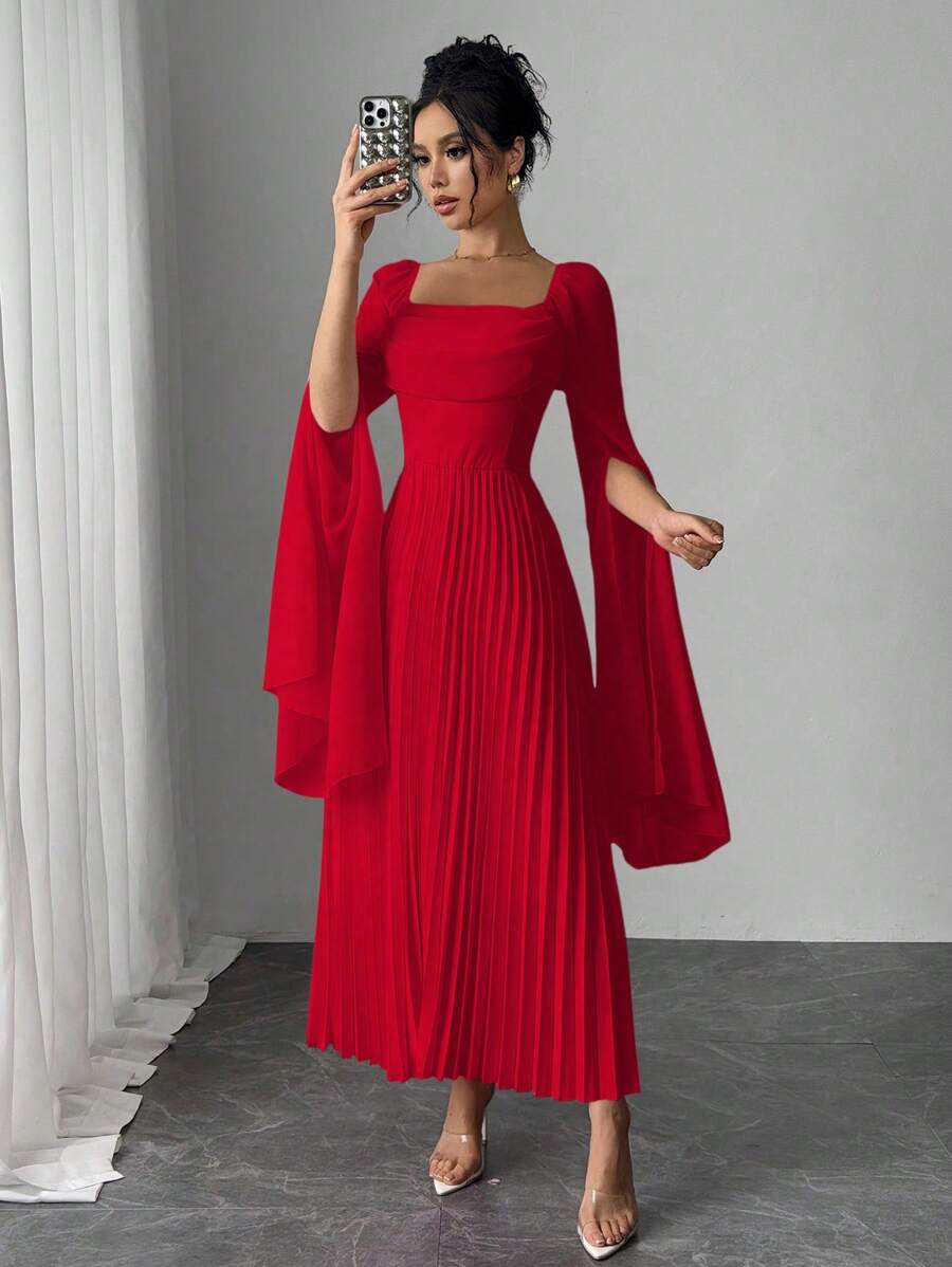 Rafferiza Elegant Party Dress With Draped Long Sleeves | SHEIN USA