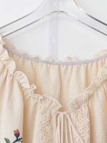 Breezaya Plus Size Women Round Neck Shoulder Inset Tassel Floral Trim ...