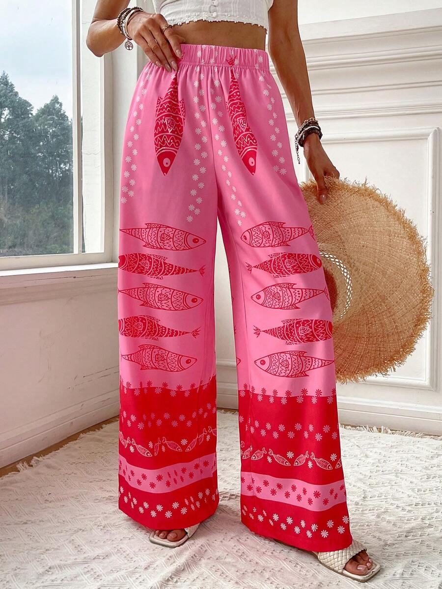 SHEIN VCAY Große Größen Sommer Urlaub Kontrast Farbe Fisch Muster ...