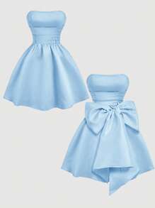 SHEIN MOD Blue Side Bowknot-Up Bandeau Short Dress For Women | SHEIN USA
