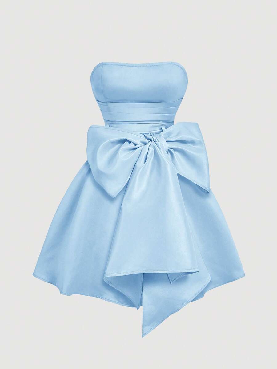SHEIN MOD Blue Side Bowknot-Up Bandeau Short Dress For Women | SHEIN USA