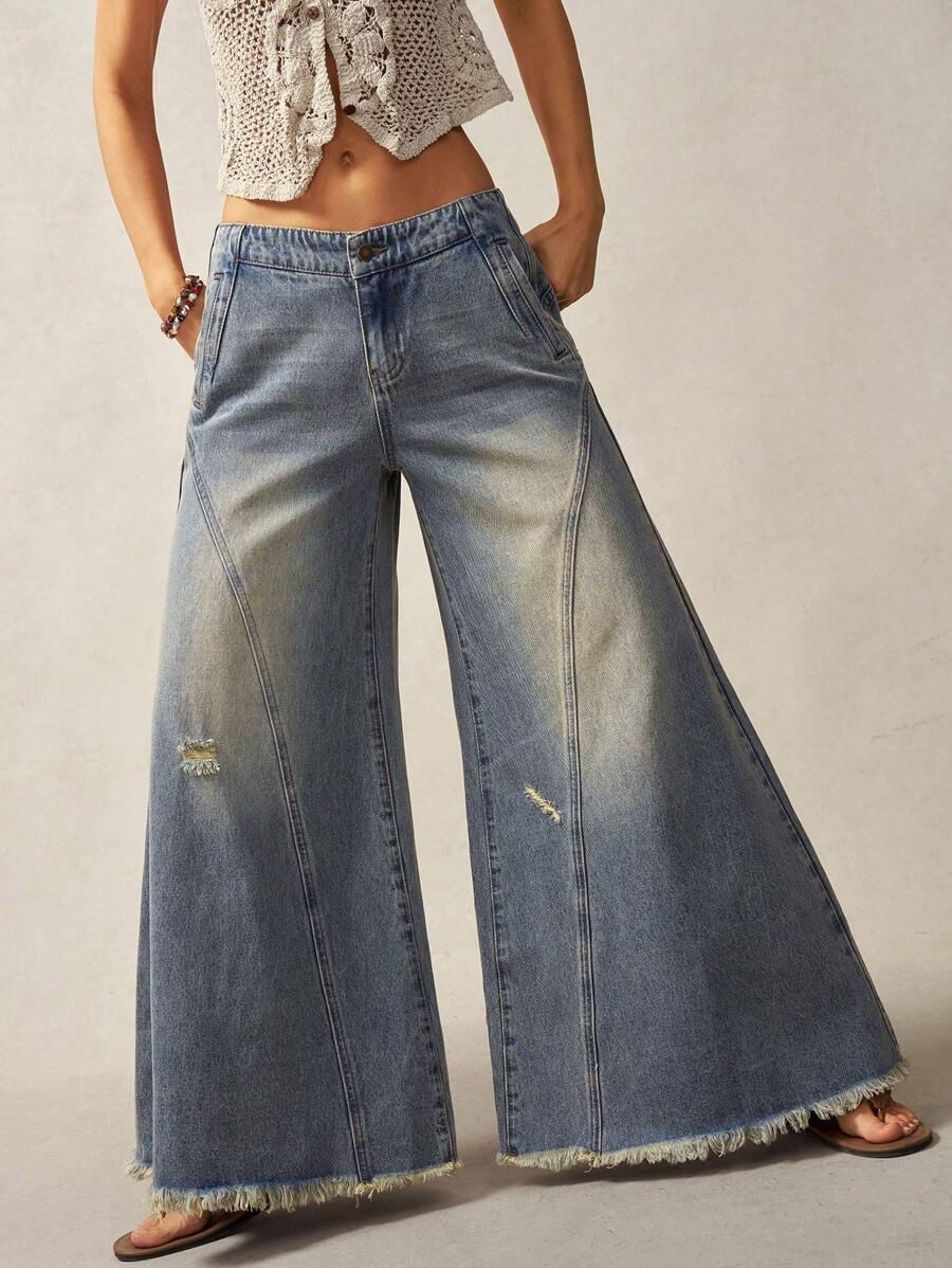 Bohemela BOHO Woven Denim Wide-Leg Low-Rise Women Pants Woman Women ...