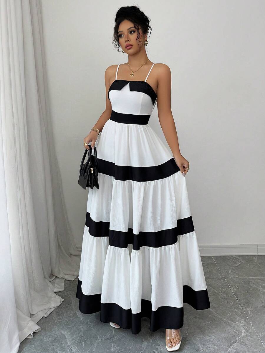 Rafferiza Textured Color Block Off Shoulder Flared A-Line Waist ...
