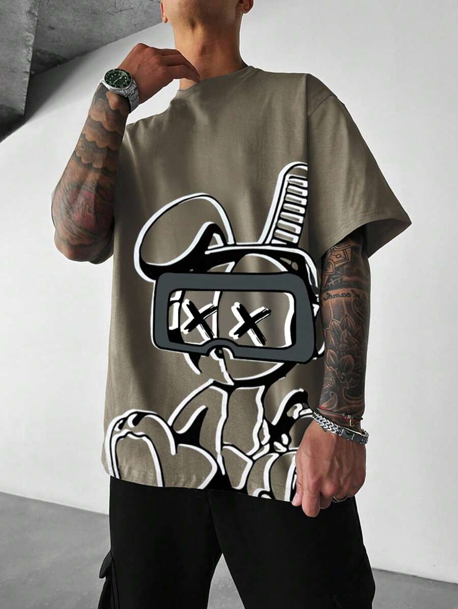 Manfinity EMRG Men's Cartoon Print Crew Neck Short Sleeve Casual T ...