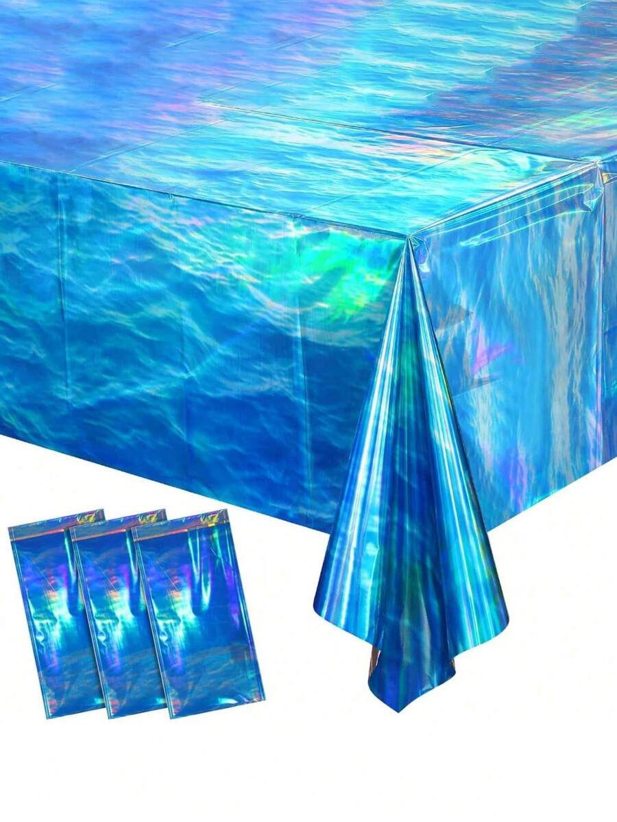 SHEIN 3 Pcs Iridescent Ocean Waves Tablecloths, 54 X 108 Inch ...