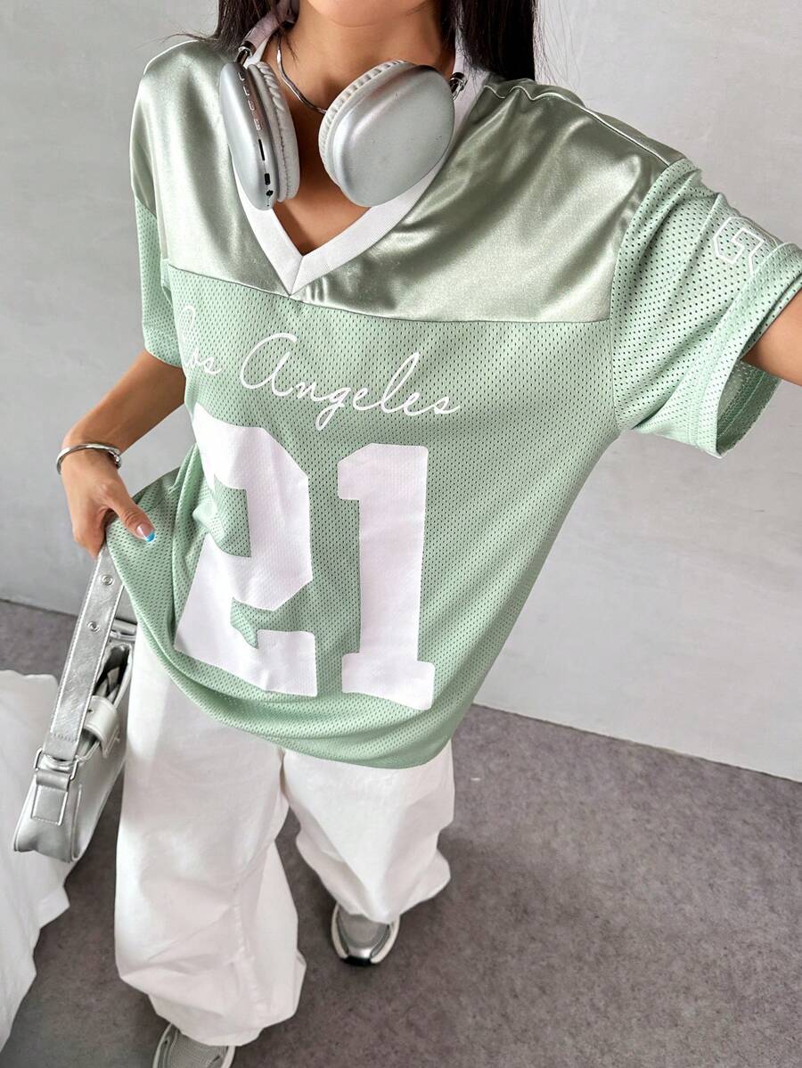StreetHx Summer American Vintage Relaxed Mesh Patchwork Graphic Number ...