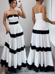 Rafferiza Textured Color Block Off Shoulder Flared A-Line Waist ...