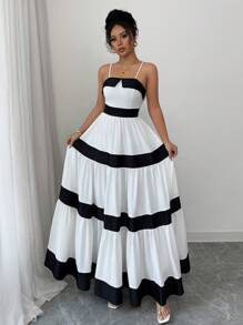 Rafferiza Textured Color Block Off Shoulder Flared A-Line Waist ...