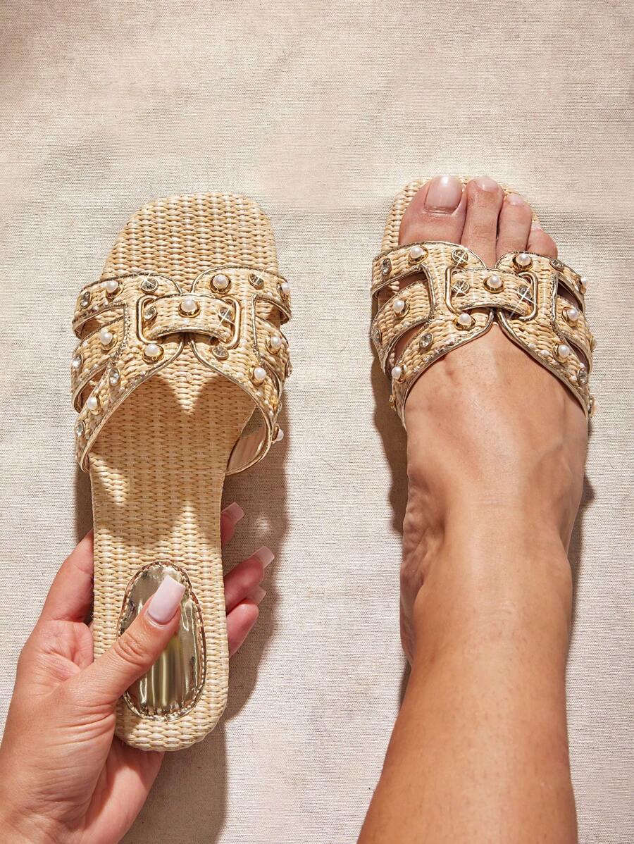 SHUZIA Women's H Style Glamorous Pearl Rhinestone Decor Spring Vacation ...