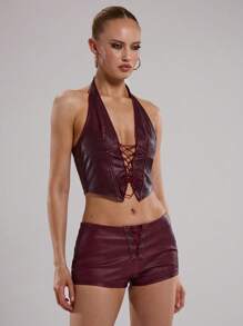 SHEIN BAE Women's Burgundy Summer Street Wear Y2K Night Club Washed ...