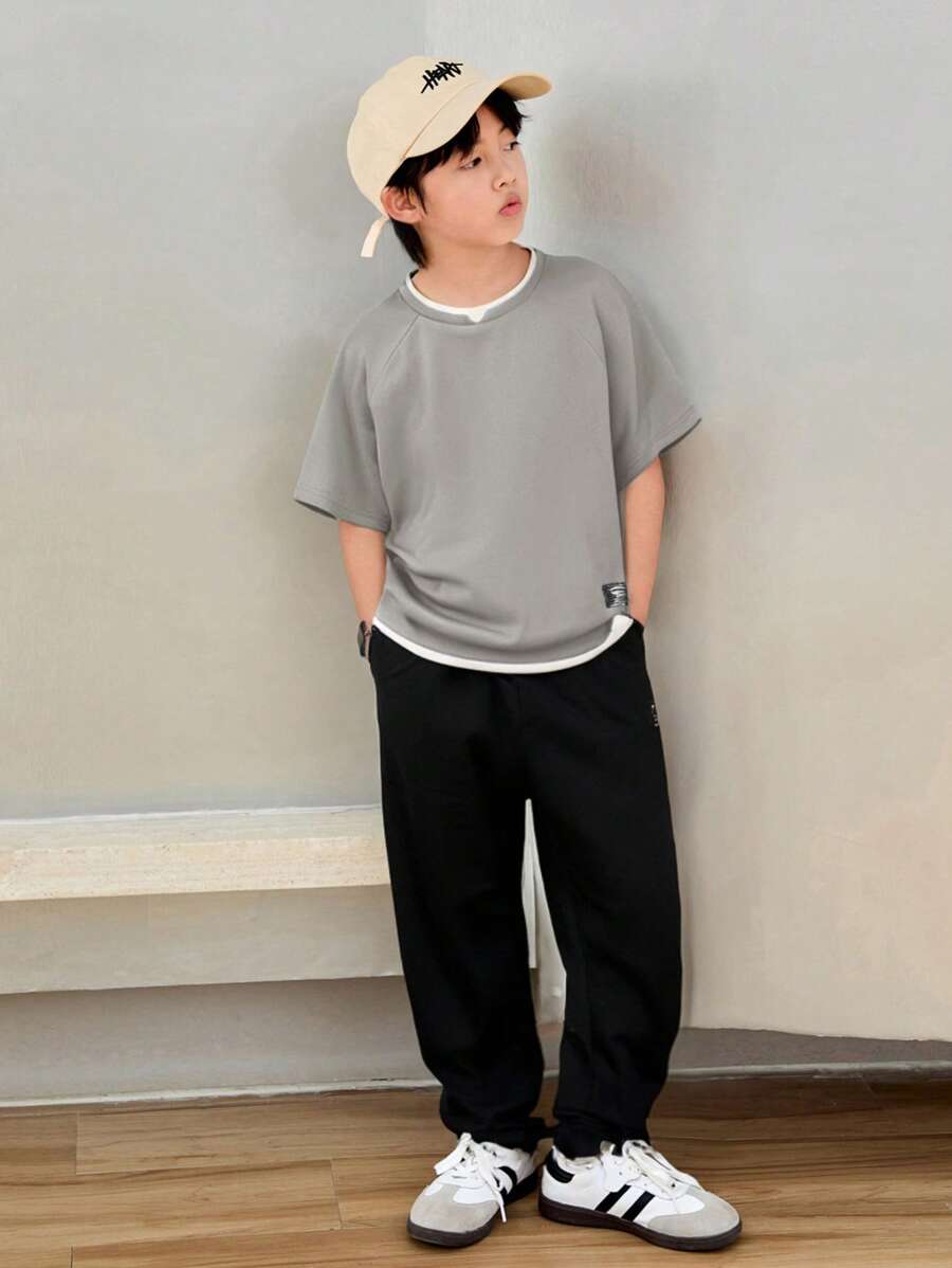 SHEIN Tween Boys 2 Pieces Collared T-Shirt & Pants Set, Casual Layered ...