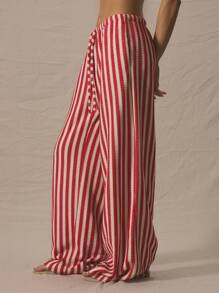 MUSERA Pantaloni a vita bassa con coulisse in maglia a righe a gamba ...