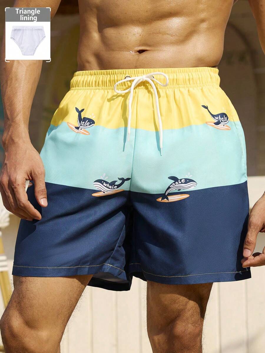 Manfinity Swimmode Men's Simple Fashion Casual Beach Shorts, Everyday ...