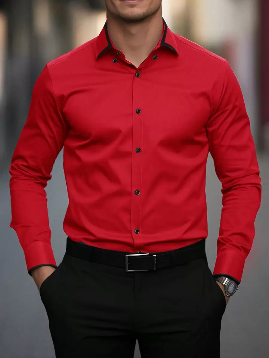 Manfinity Mode Men's Plain Color Long Sleeve Business Casual Shirt ...