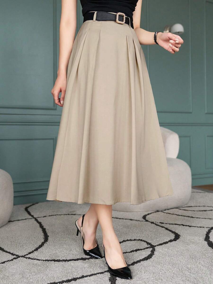 Wynsel Women Casual Commuter Solid Color Pleated A-Line Skirt,Fall ...
