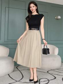 Wynsel Women Casual Commuter Solid Color Pleated A-Line Skirt,Fall ...