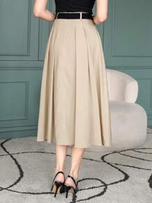 Wynsel Women Casual Commuter Solid Color Pleated A-Line Skirt,Fall ...