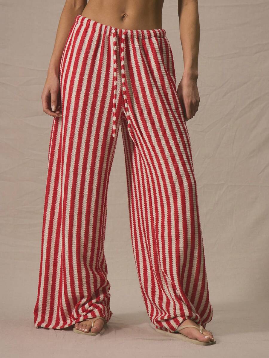 MUSERA Pantaloni a vita bassa con coulisse in maglia a righe a gamba ...