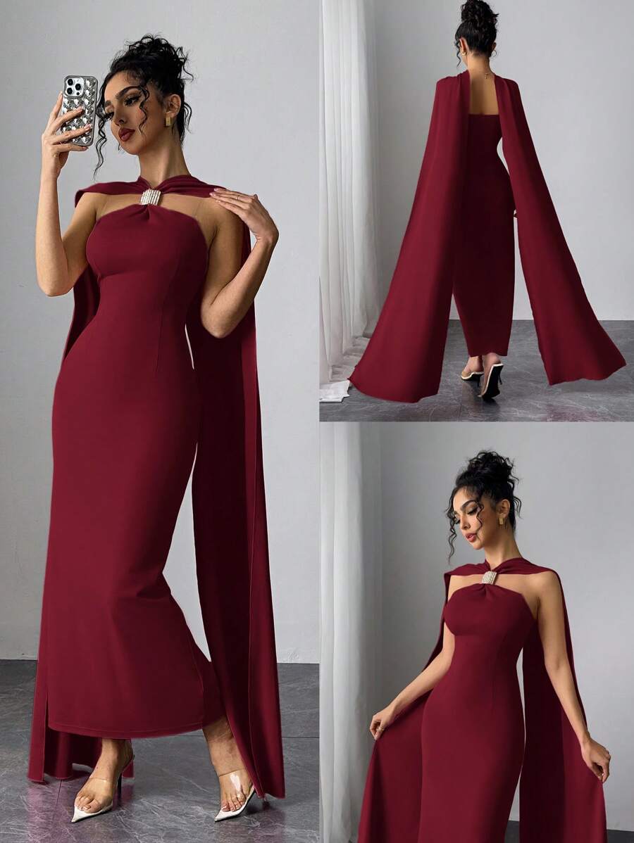 Modelyn Women's Elegant Cinched Waist Extra Long Dress Long Evening ...