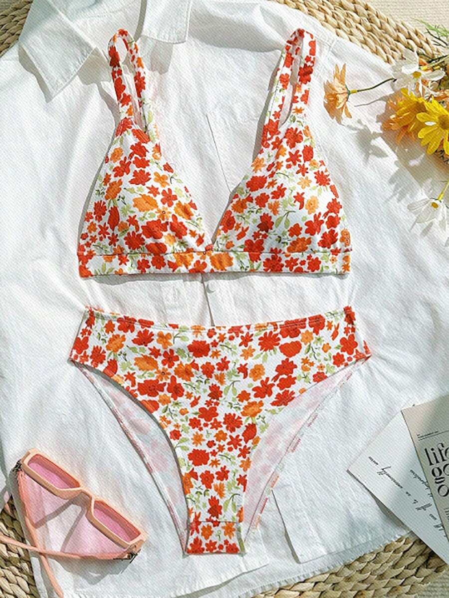 SHEIN Tween Girls Floral Print Bikini Swimwear Set For Beach Vacation ...