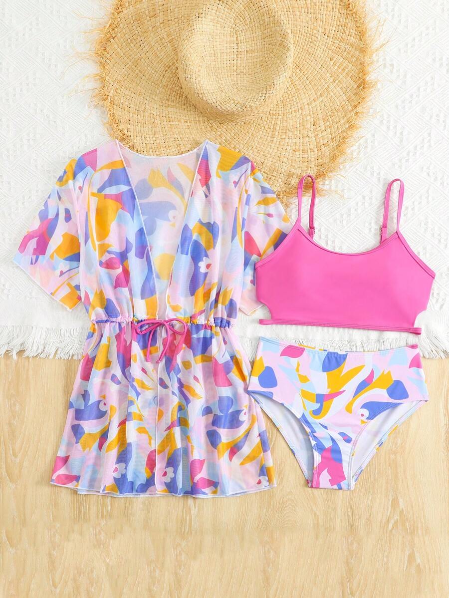 Conjunto de Maiô Bikini e Capa-Proteção de Praia para Meninas Pré ...