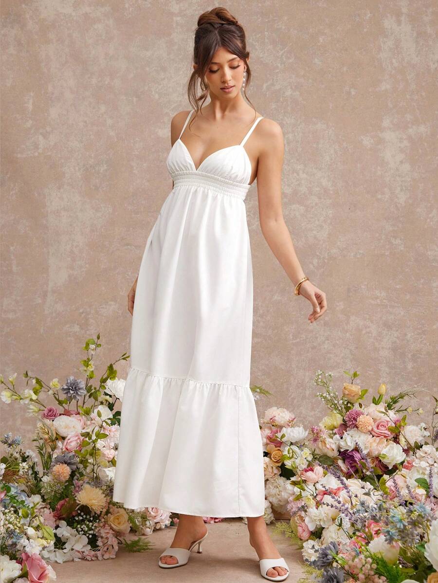 L'Amorae Elegant Sleeveless Empire Waist Pleated Low Neck Summer ...