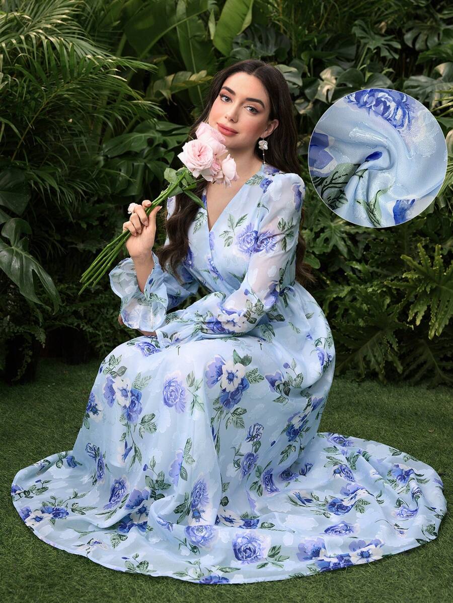 Modelyn Laser Cut Pattern Crossed V-Neck Belted High Low Dress For Women | SHEIN USA