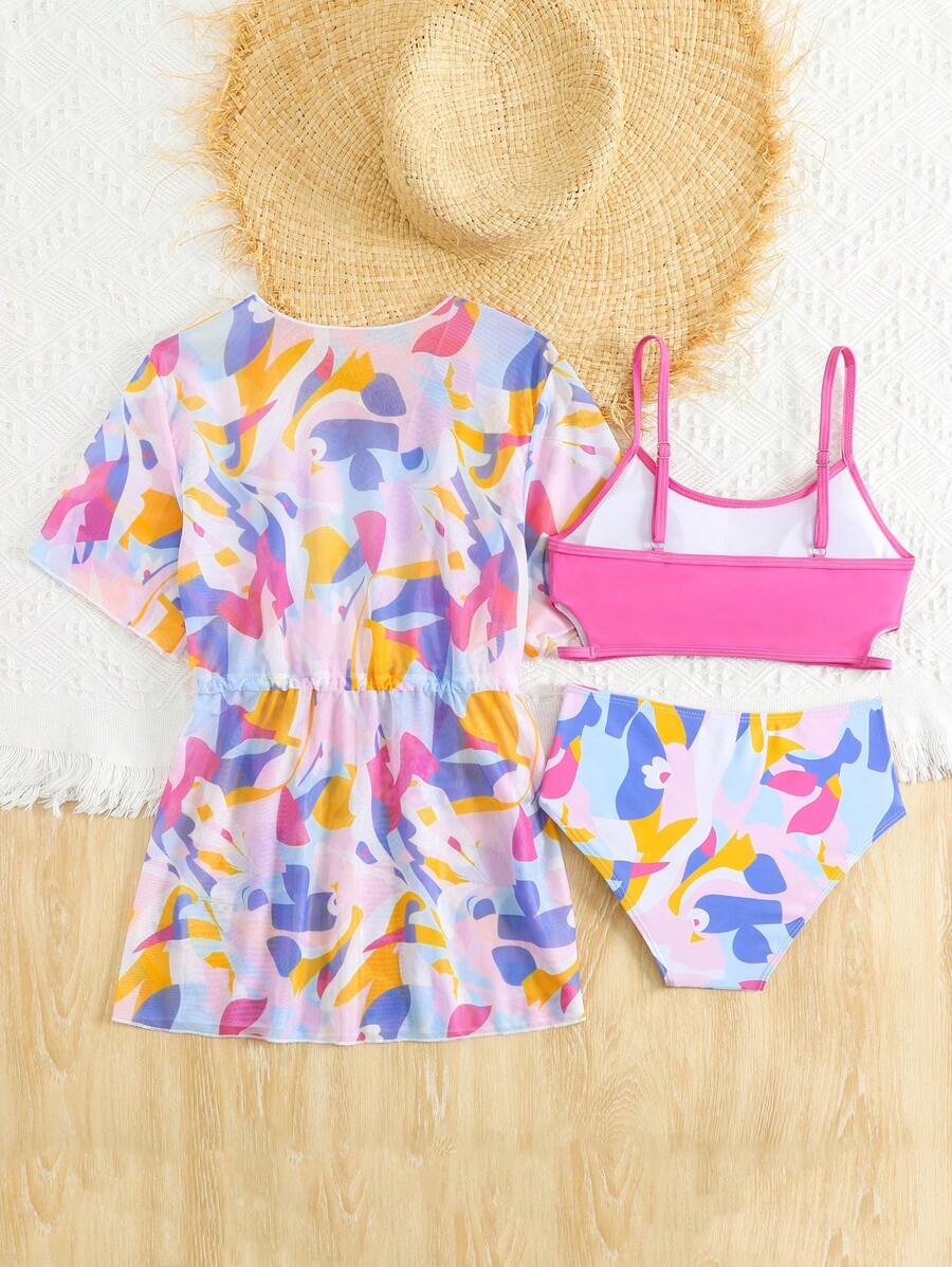 Conjunto de Maiô Bikini e Capa-Proteção de Praia para Meninas Pré ...