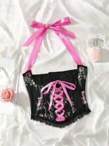 AltCore Women's Sexy Crisscross Lace-Up Bra With Bowknot Contrast Color ...