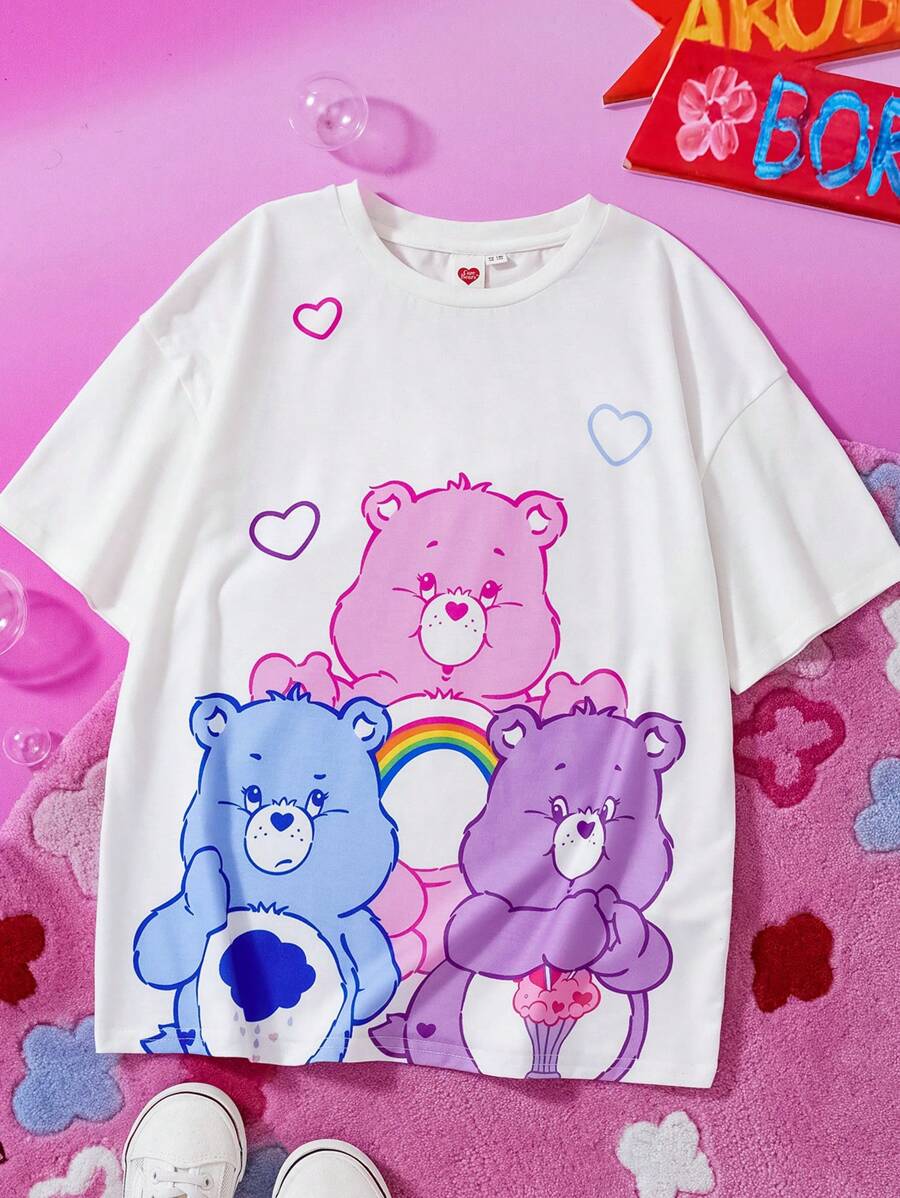 SHEIN X Care Bears Tween Girls Cartoon Colorful Bear Print White Casual ...