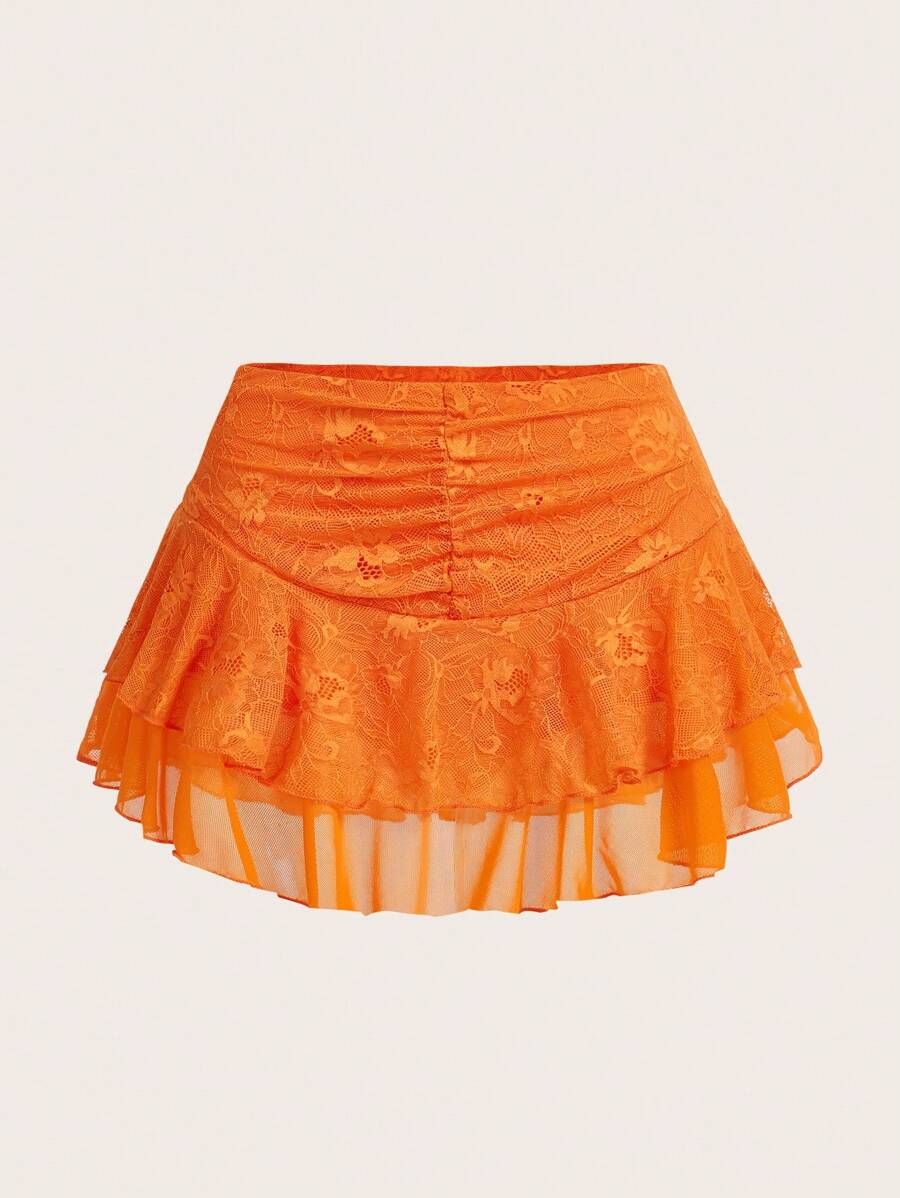 Sweetina Lace Splice Wide Waistband A-Line Mini Skirt, Simple And ...