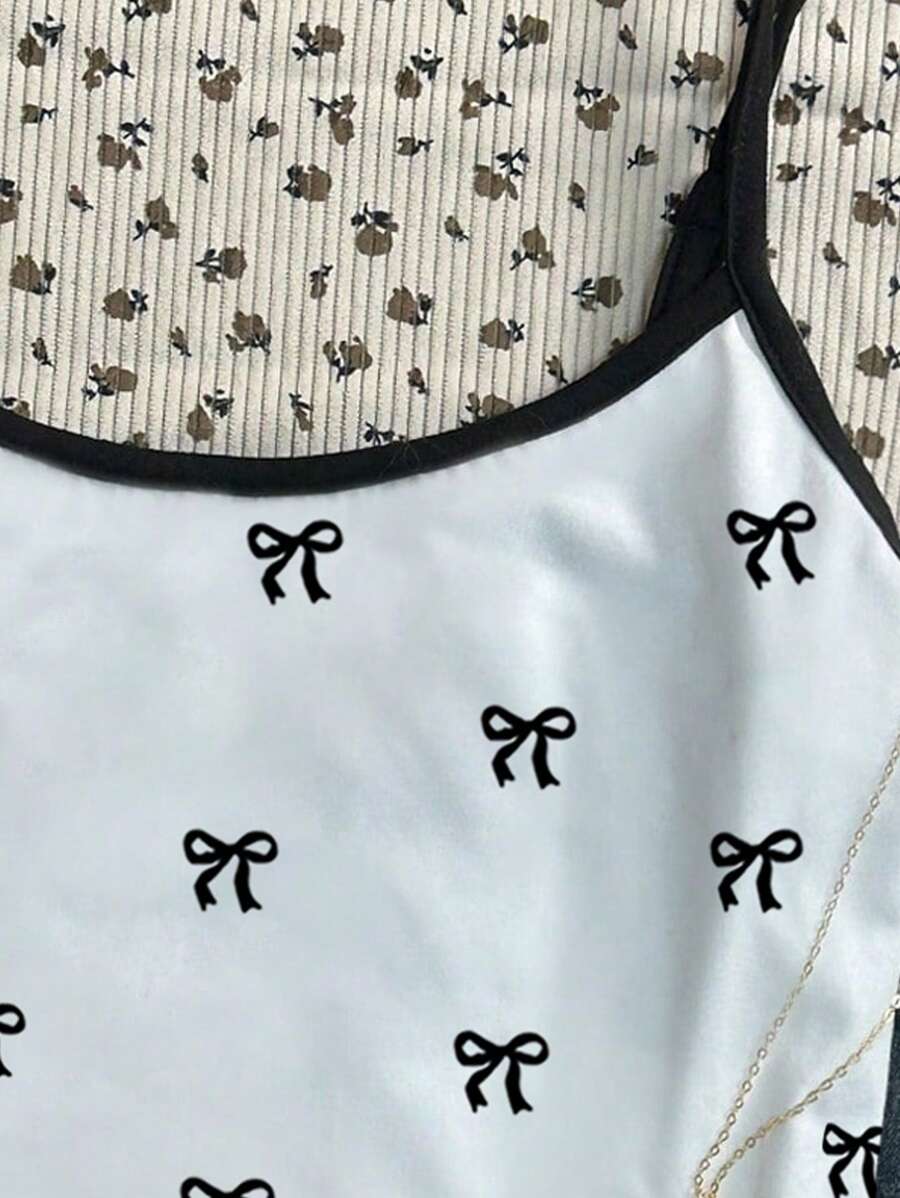 Regata minimalista casual para adolescentes, com estampa de laço fofa e ...